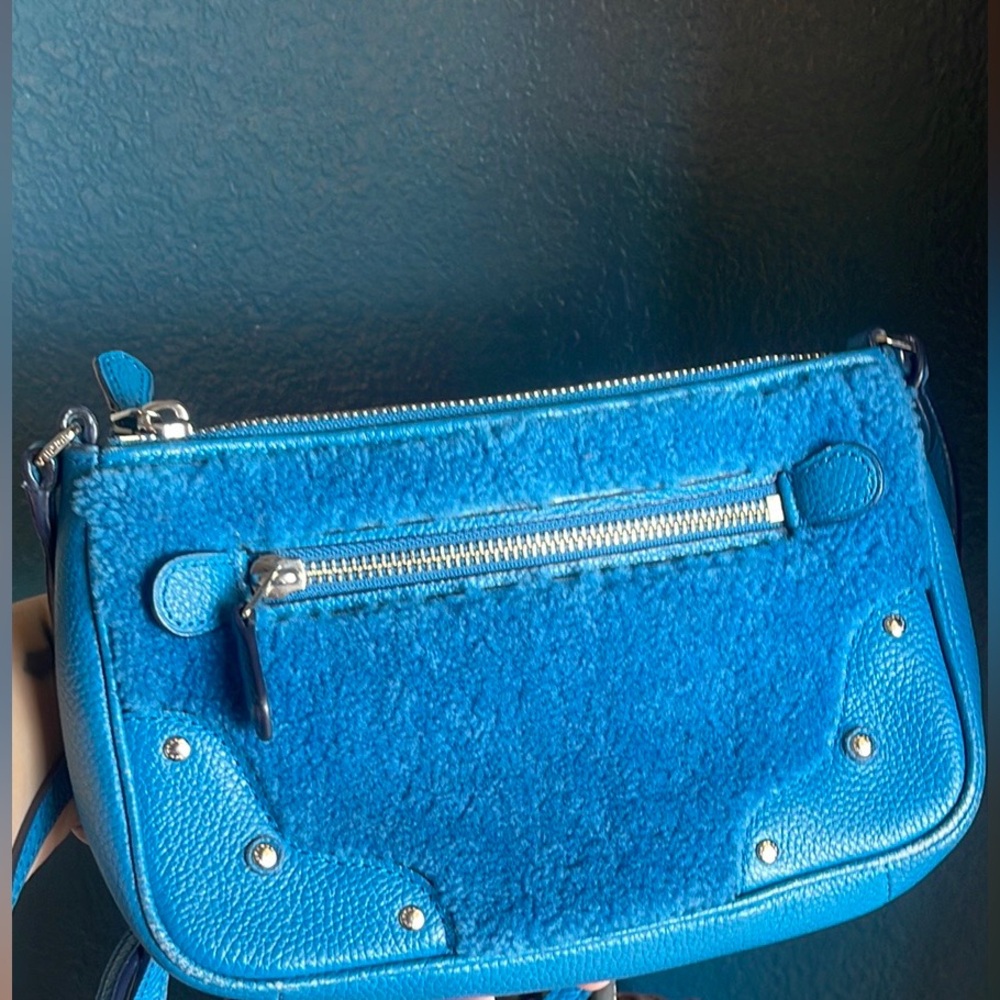 Coach Ryder Shearling Pouchette Small Blue - Gem